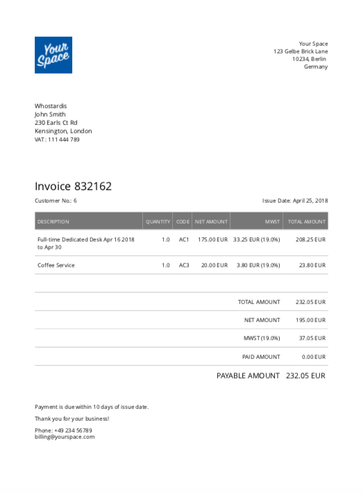 Coworking Invoices | Cobot Coworking Resources
